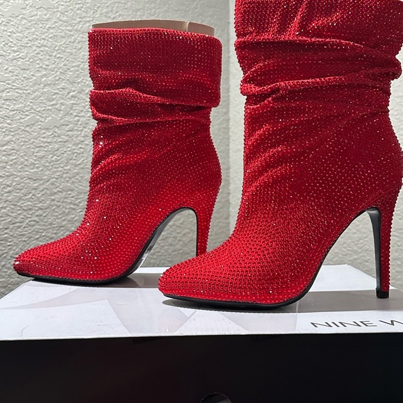 Nine West | Shoes | Nine West Red Sparkling Glass Bead Slouch Boots ...